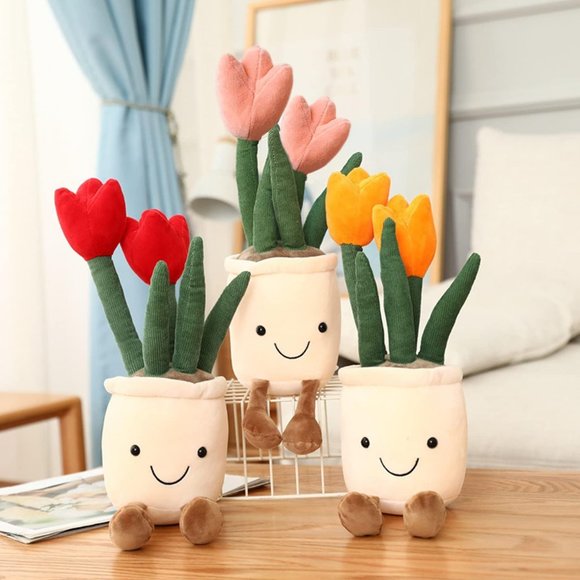 Quioee | Toys | 3pcs Red Orange Pink Tulip Plush Toy Stuffed Flower Pot ...